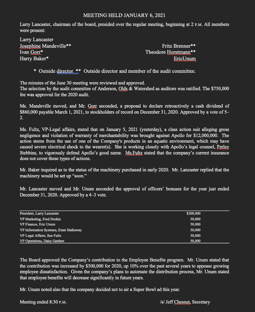 Solved You need to prepare a memo on these subsequent | Chegg.com