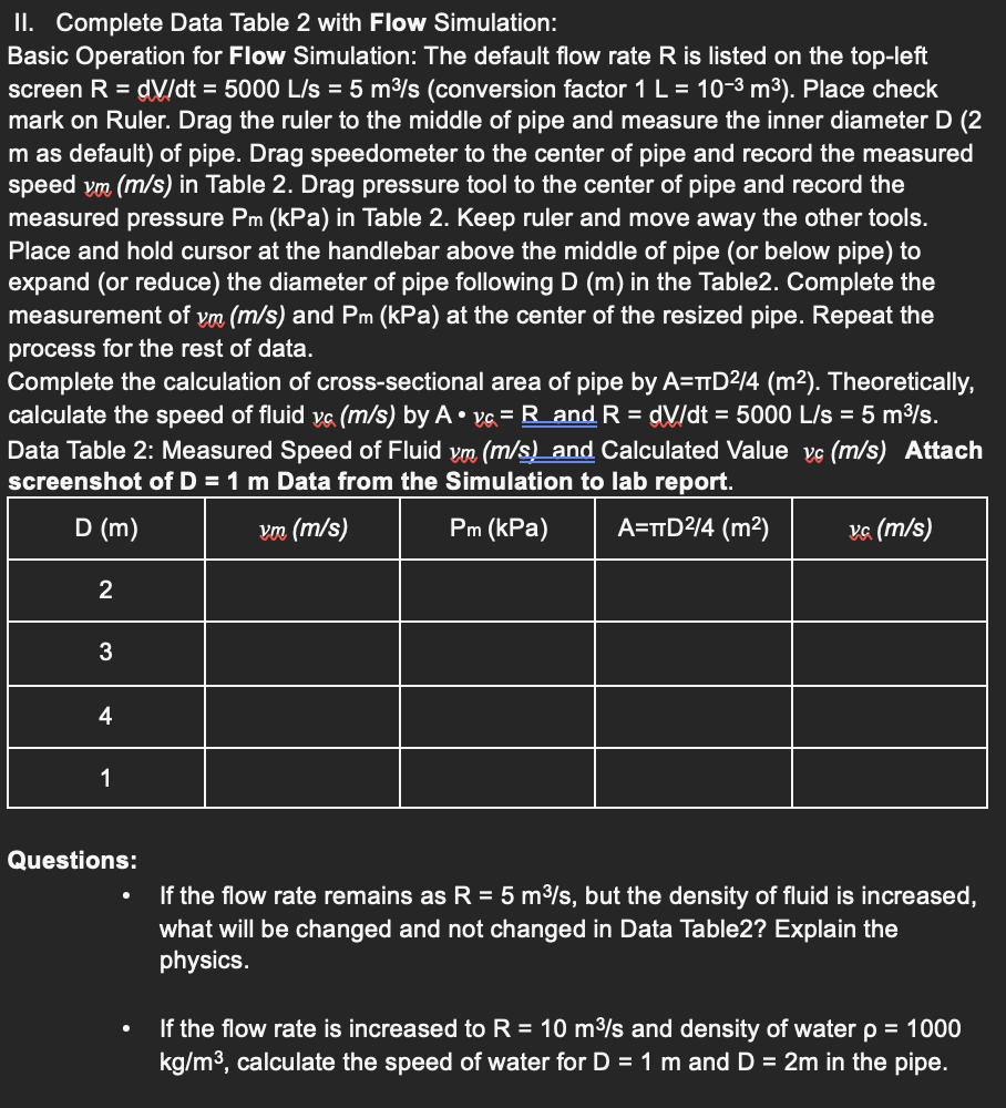 Solved II. Complete Data Table 2 with Flow Simulation: Basic | Chegg.com