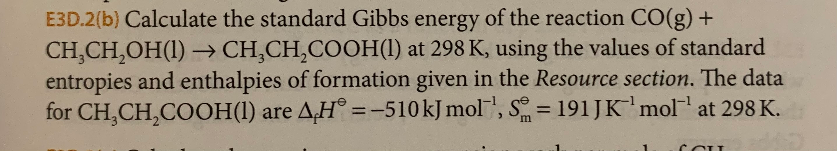 Solved E3D.2(b) Calculate the standard Gibbs energy of the | Chegg.com