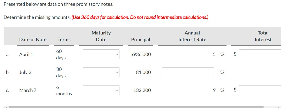 Presented below are data on three promissory notes. | Chegg.com