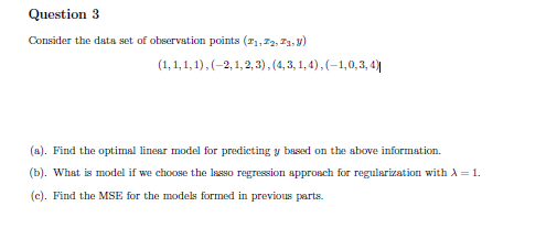 Solved Consider the data set of observation points | Chegg.com