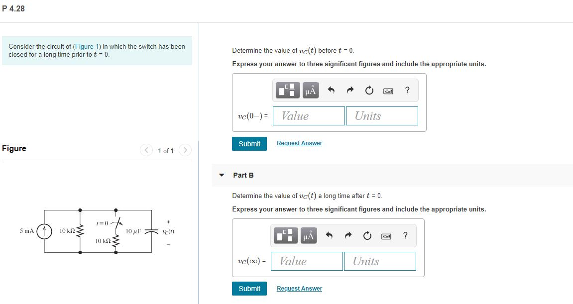 Solved P 4.28 Consider the circuit of (Figure 1) in which | Chegg.com