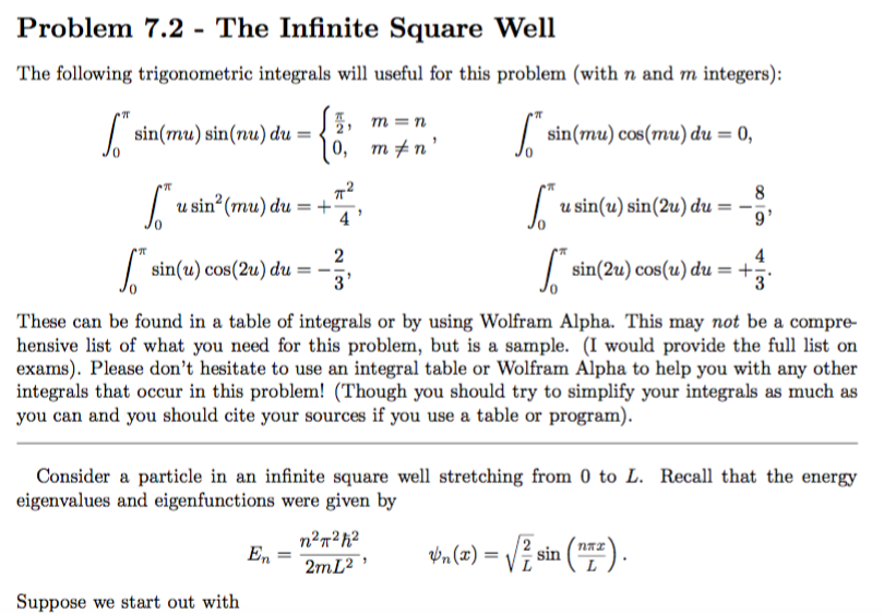 Solved Problem 7.2 - The Infinite Square Well The following | Chegg.com