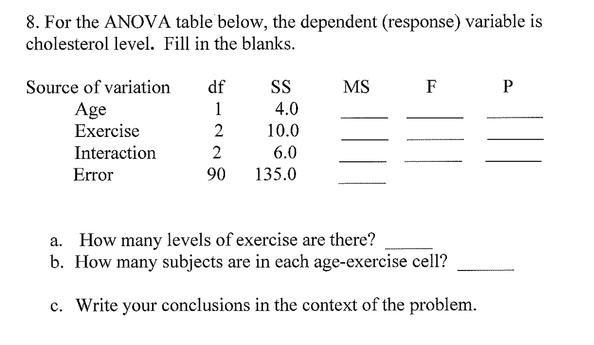 Solved 8. For the ANOVA table below, the dependent | Chegg.com