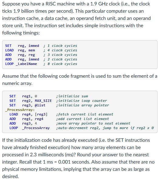 Solved Suppose you have a RISC machine with a 1.9GHz clock | Chegg.com