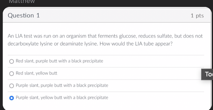 Solved Question 1 1 pts An LIA test was run on an organism | Chegg.com