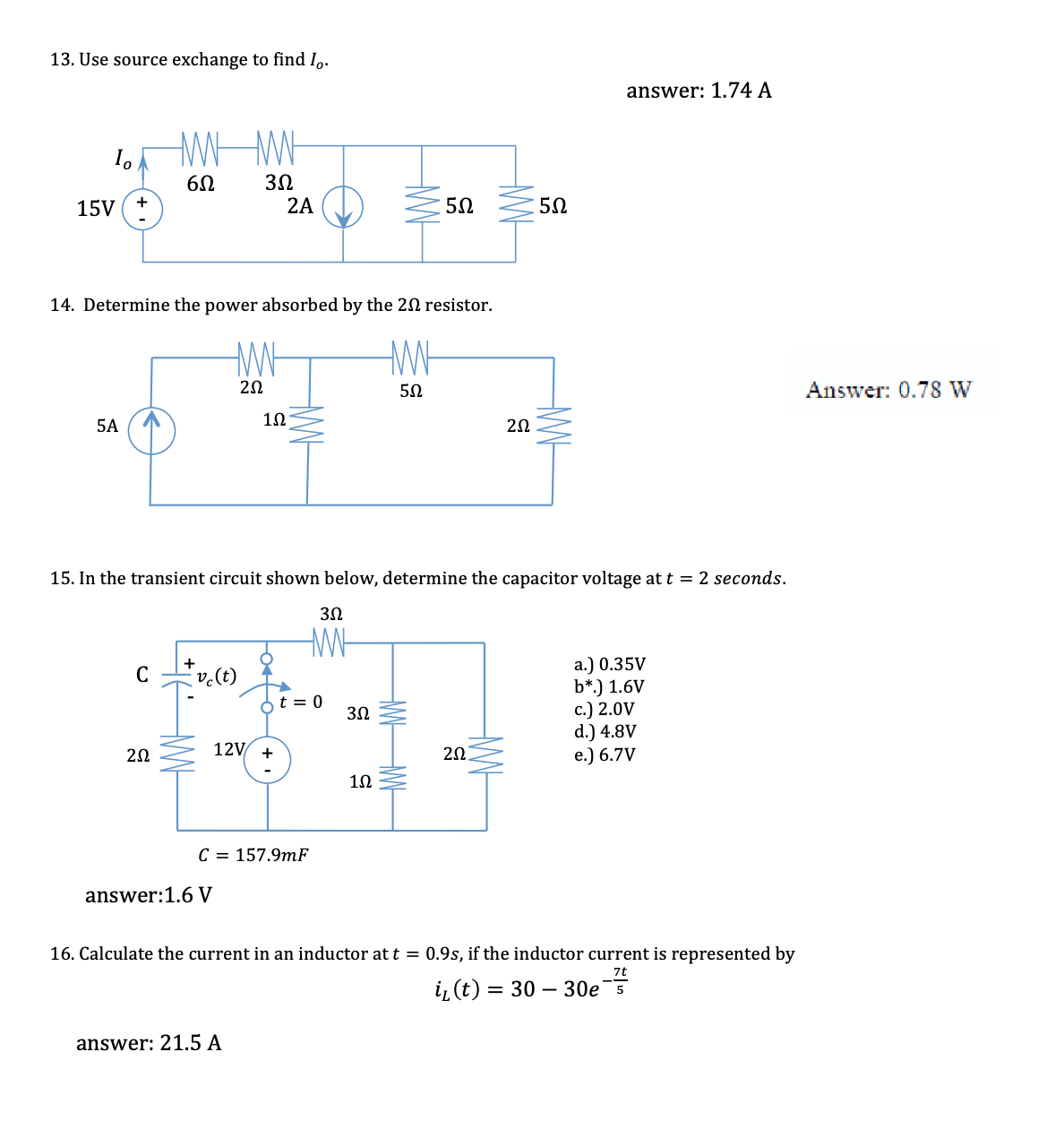 Solved 13. Use source exchange to find Io. answer: 1.74 A | Chegg.com