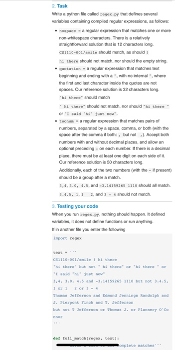 Solved 2 Task Write A Python File Called Regexpy That 0614