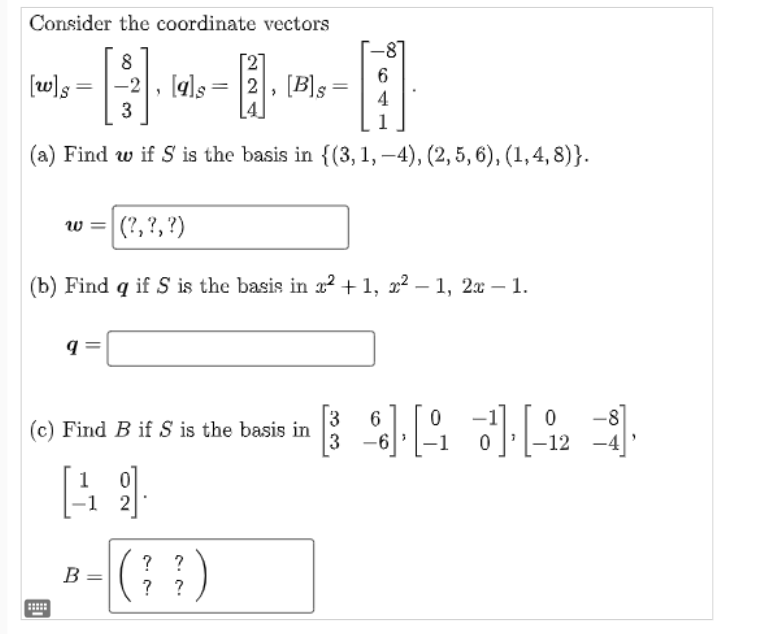 Solved Consider the coordinate vectors | Chegg.com