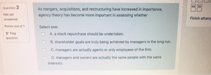 Solved Question 2 49 50 As mergers, acquisitions, and | Chegg.com