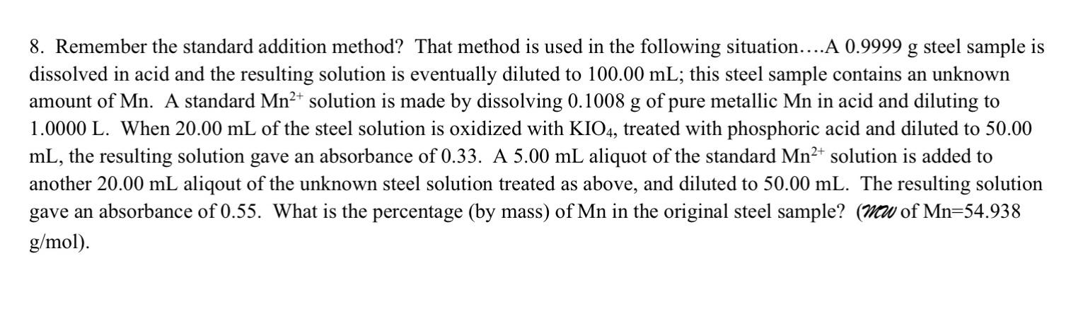 Solved 8. Remember the standard addition method? That method | Chegg.com