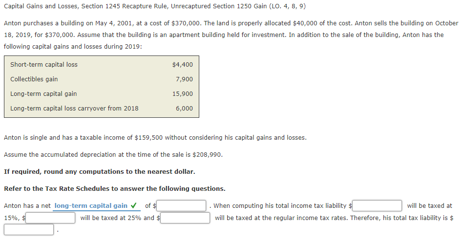 Solved Capital Gains and Losses, Section 1245 Recapture | Chegg.com