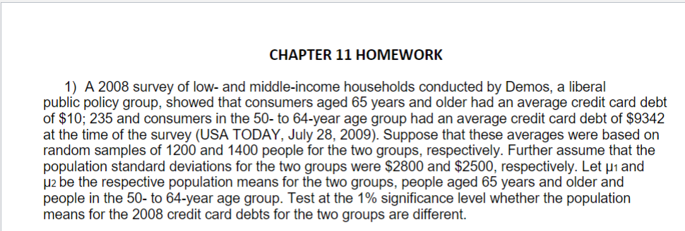 Solved CHAPTER 11 HOMEWORK 1) A 2008 survey of low- and | Chegg.com