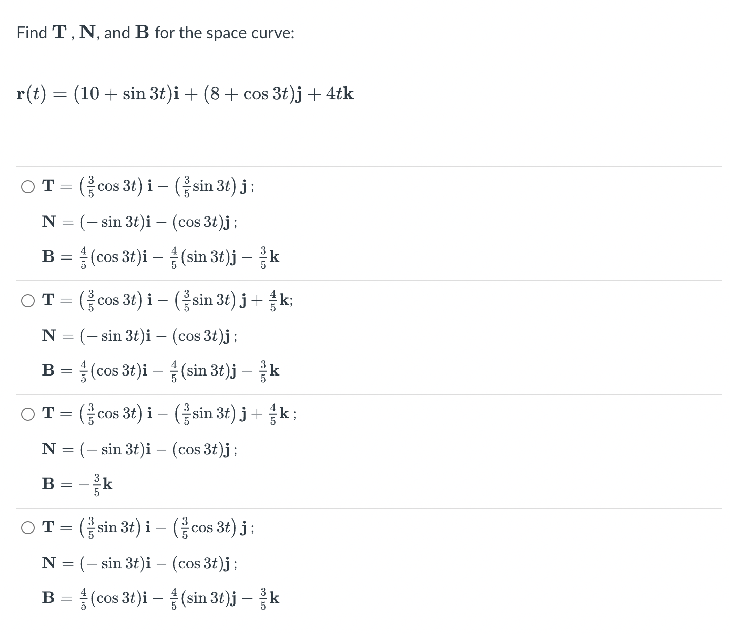 Solved Find T,N, and B for the space curve: | Chegg.com