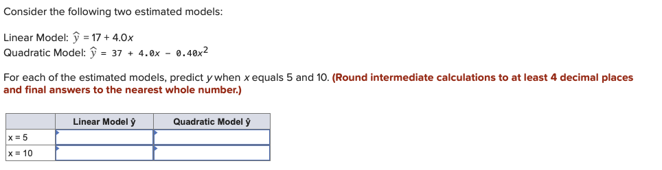 Solved Consider the following two estimated models: Linear | Chegg.com