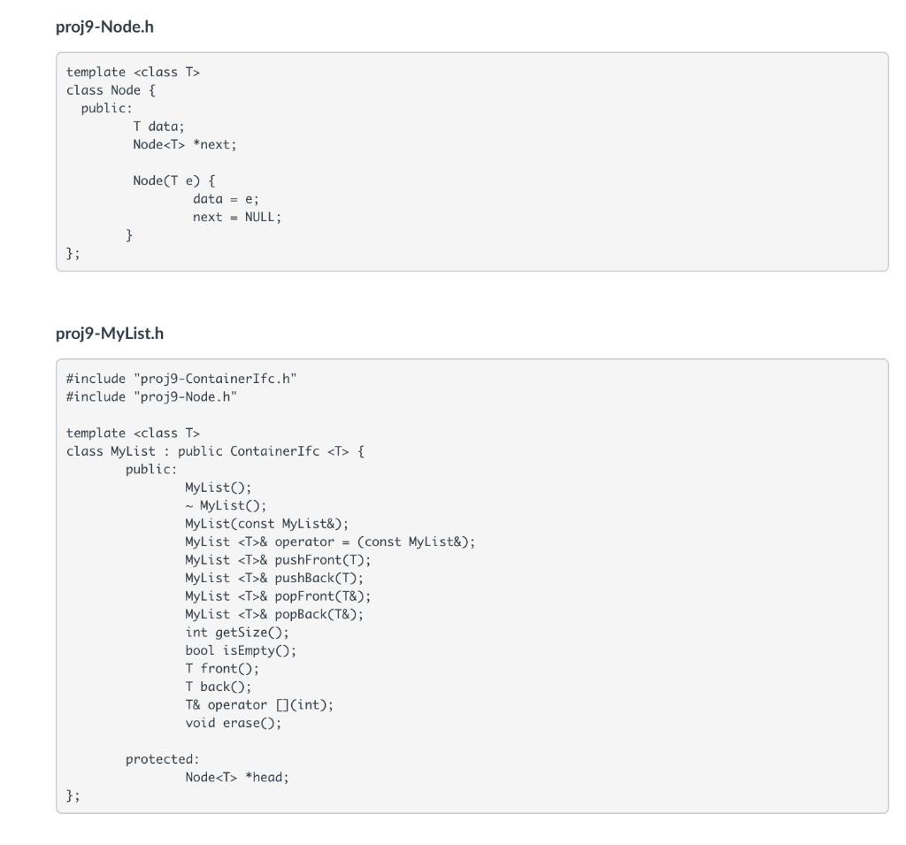 Solved "Linked List" Provided: proj9-Containerlfc.h • | Chegg.com
