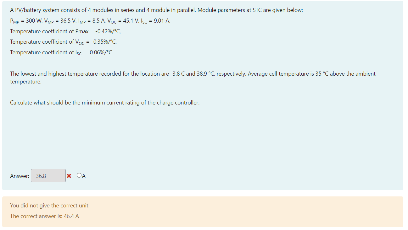Solved A PV/battery system consists of 4 modules in series | Chegg.com