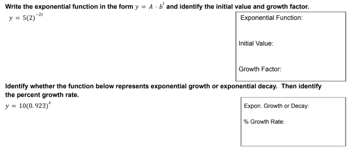 Solved Write the exponential function in the form y=A⋅bt and | Chegg.com