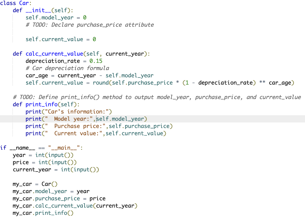 Solved Complete the Car class by creating an attribute | Chegg.com