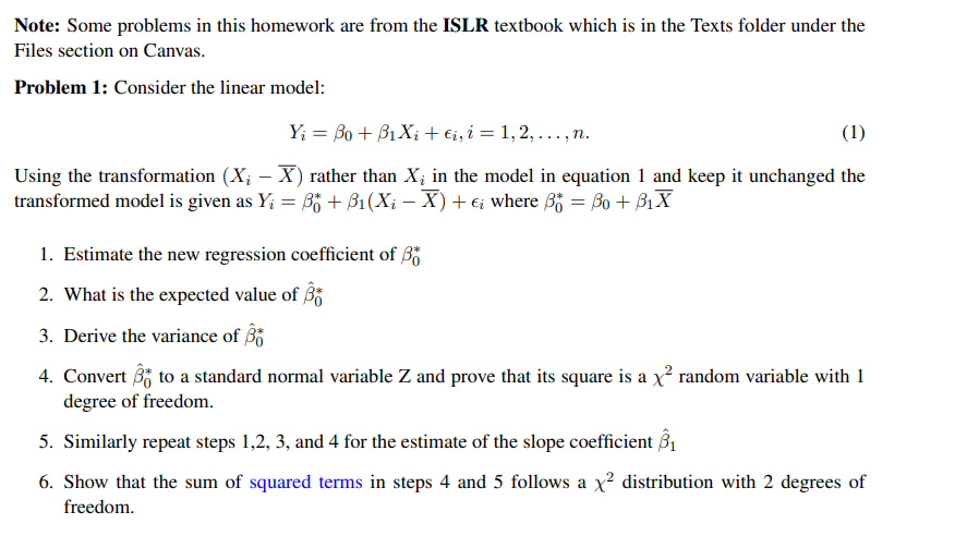 Solved from the ISLR textbookProblem 1: Consider the linear | Chegg.com