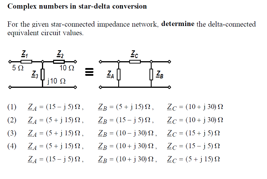 Solved Complex numbers in star-delta conversion For the | Chegg.com