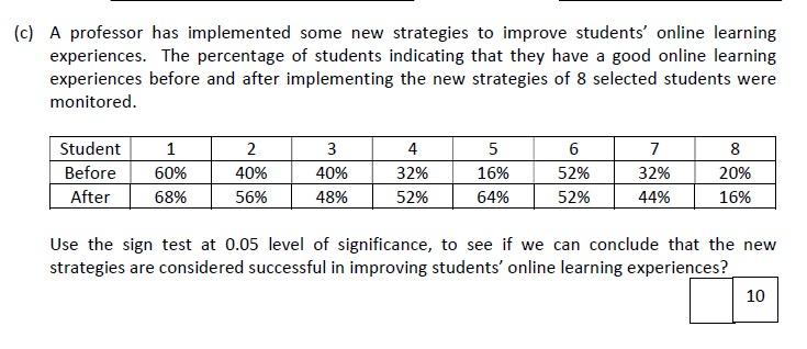Solved (c) A professor has implemented some new strategies | Chegg.com