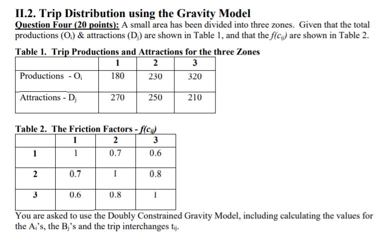 II.2. Trip Distribution using the Gravity Model | Chegg.com