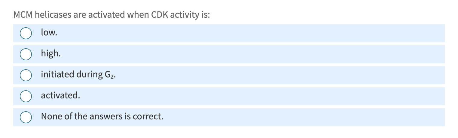 Solved MCM helicases are activated when CDK activity | Chegg.com