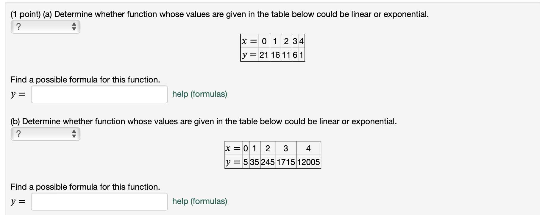 Solved (1 point) (a) Determine whether function whose values | Chegg.com
