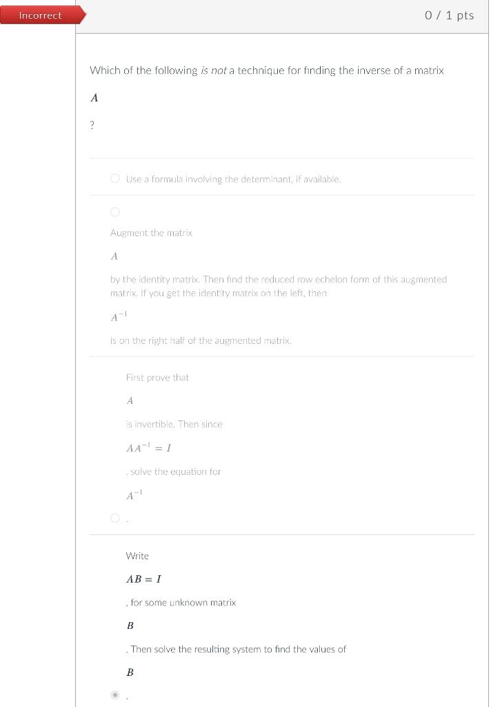 Solved Incorrect 0 / 1 pts Which of the following is not a | Chegg.com