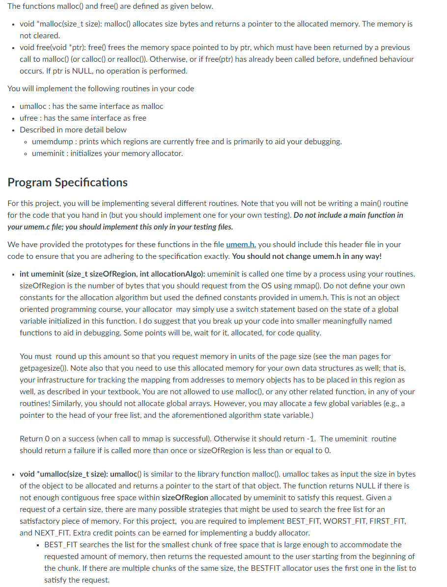 Solved In C programming language please umem.h code provided | Chegg.com