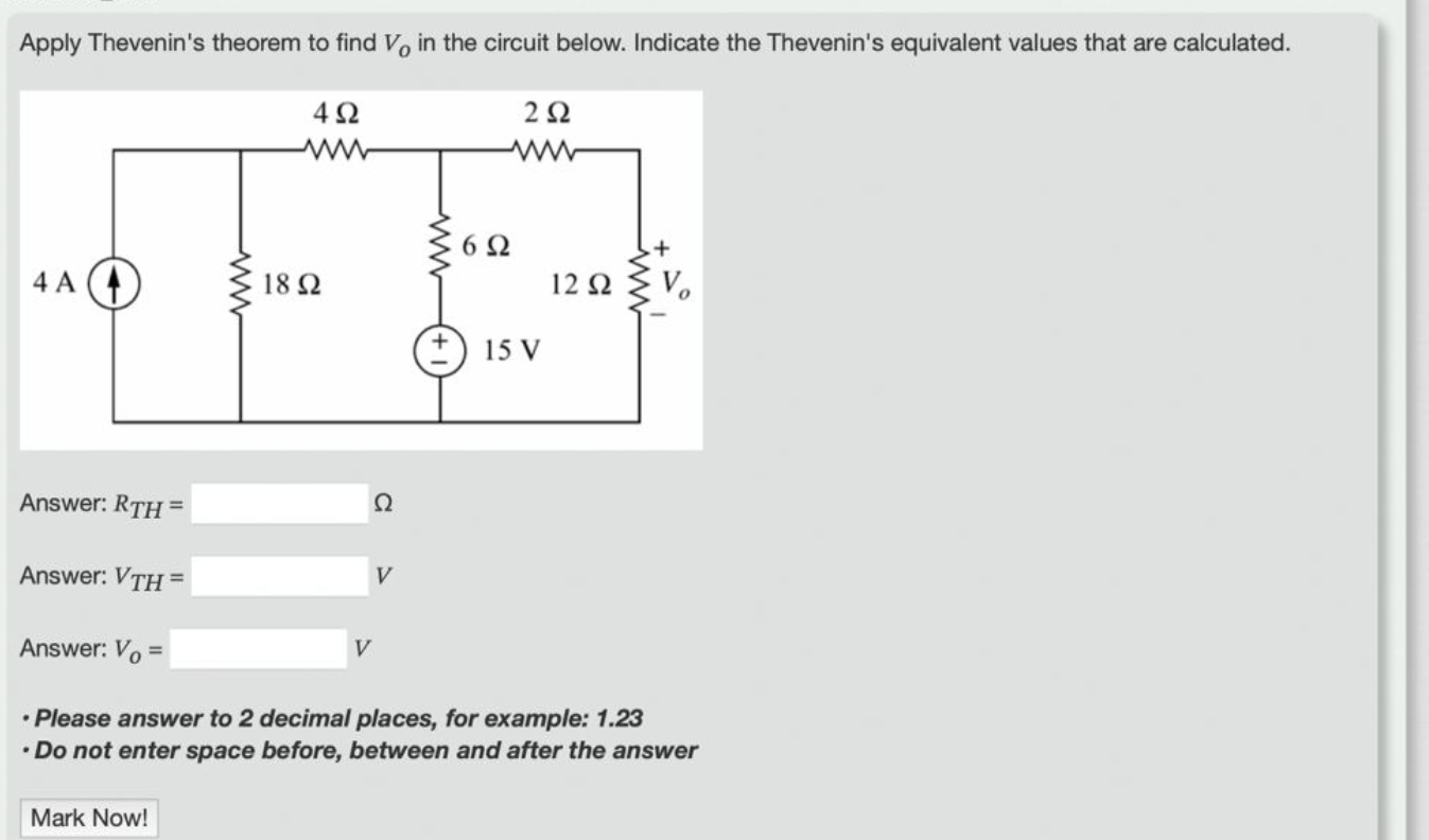 Solved Apply Thevenin's theorem to find VO in the circuit | Chegg.com
