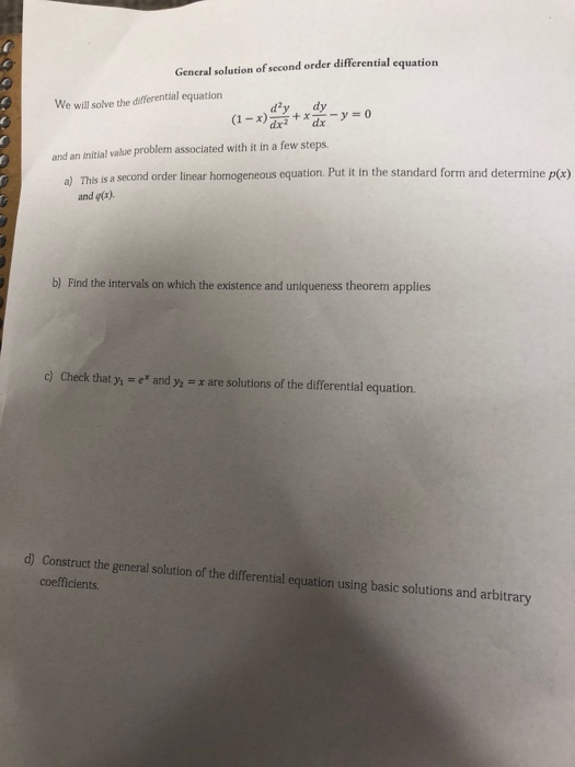 Solved General solution of second order differential | Chegg.com