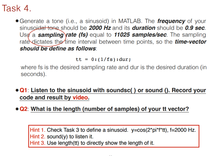 Solved - Generate a tone (i.e., a sinusoid) in MATLAB. The | Chegg.com