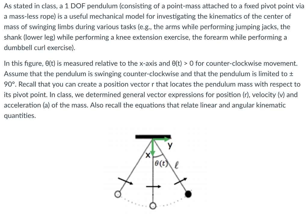 Solved As Stated In Class A 1 Dof Pendulum Consisting Of A