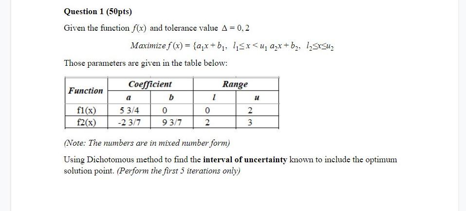 Solved Question 1 (50pts) Given the function f(x) and | Chegg.com