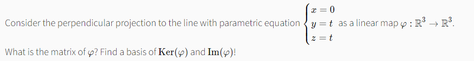 Solved x = 0 Consider the perpendicular projection to the | Chegg.com