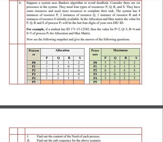 Solved B Suppose A System Uses Bankers Algorithm To Avoid 