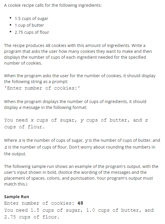 Solved A cookie recipe calls for the following | Chegg.com
