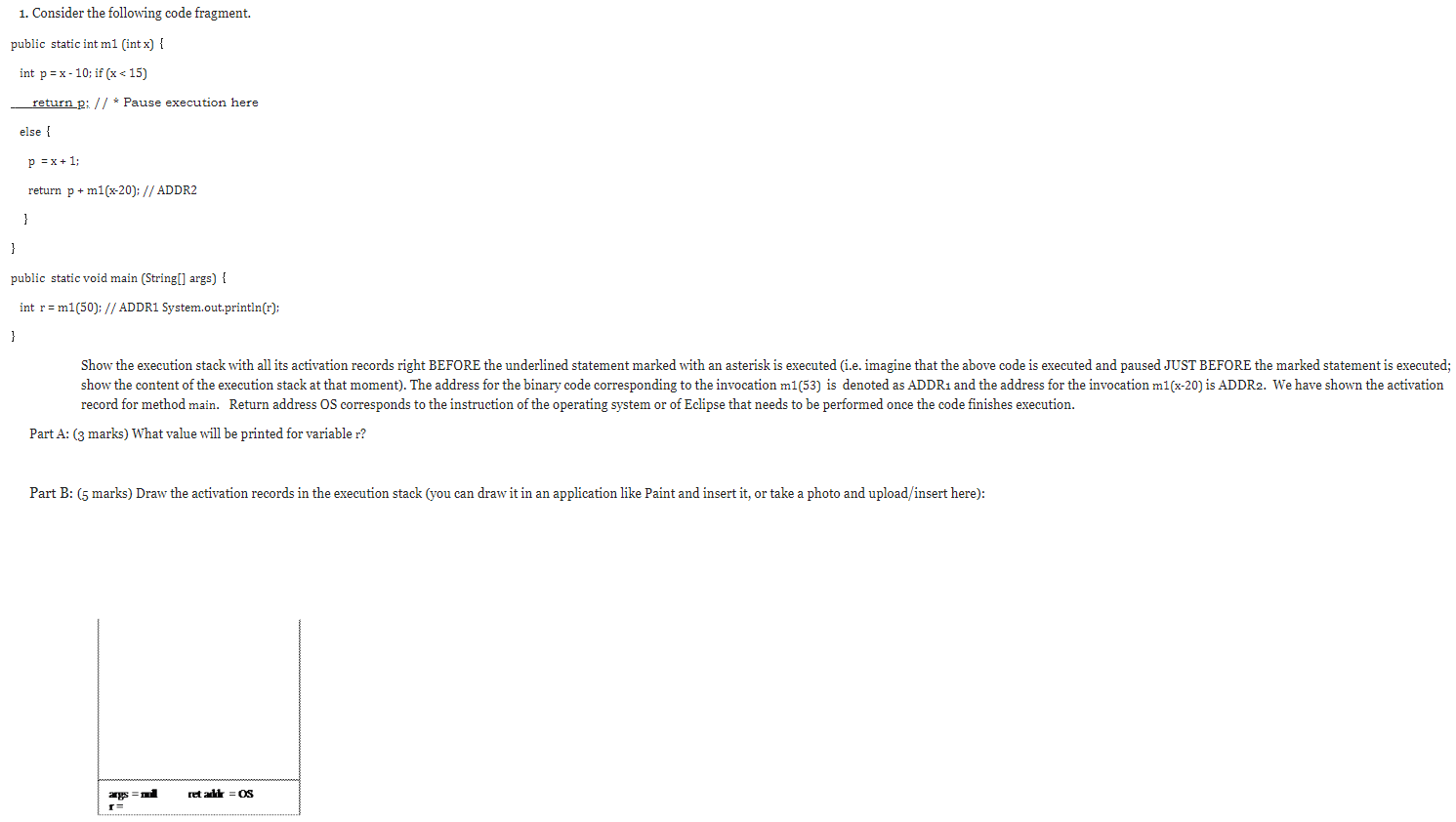 Solved record for method main. Return address OS corresponds | Chegg.com