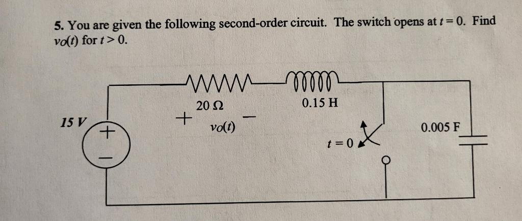 Solved 5. You are given the following second-order circuit. | Chegg.com