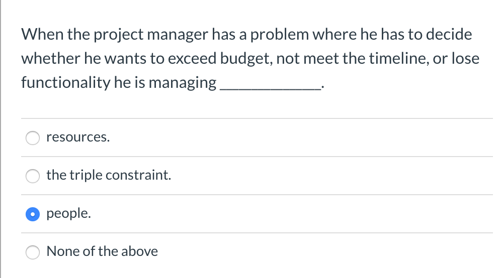 Solved When the project manager has a problem where he has | Chegg.com