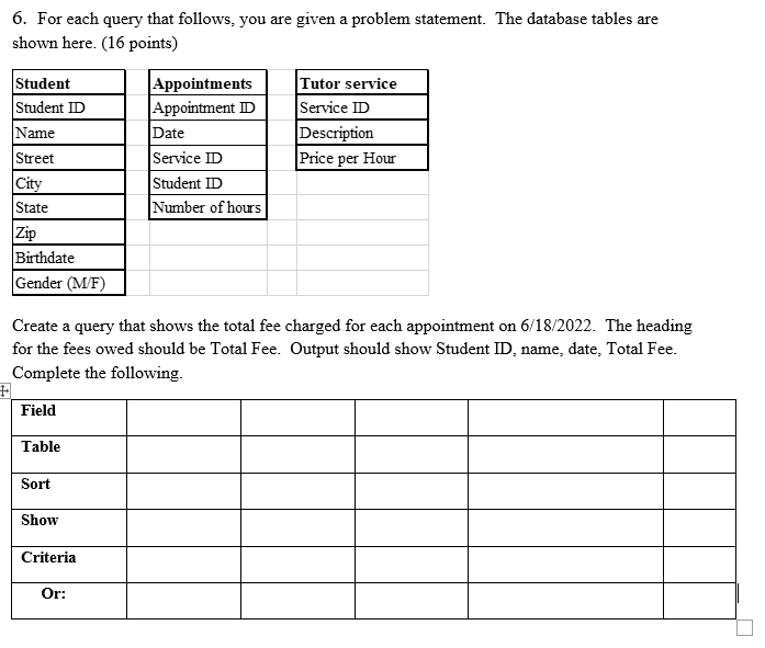 Solved 6. For each query that follows, you are given a | Chegg.com