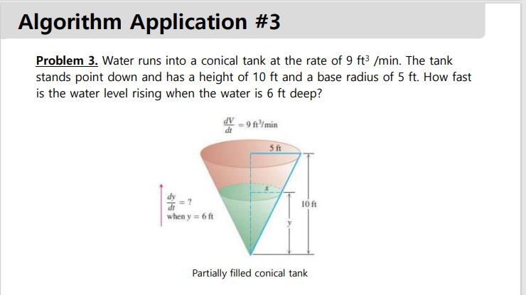 Solved Algorithm Application #3 Problem 3. Water runs into a | Chegg.com