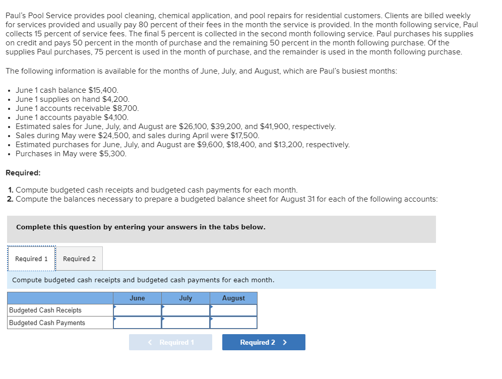 Solved Paul's Pool Service provides pool cleaning, chemical | Chegg.com
