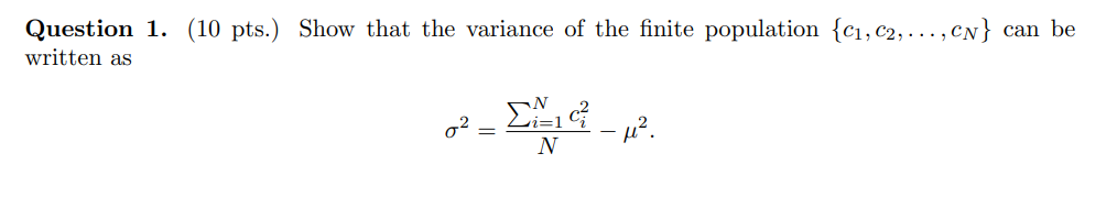 Solved Question 1 10 Pts Show That The Variance Of The