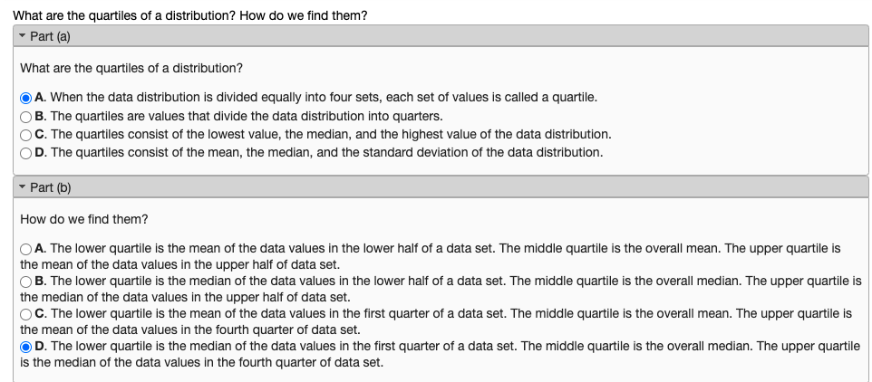 Solved What are the quartiles of a distribution? How do we | Chegg.com