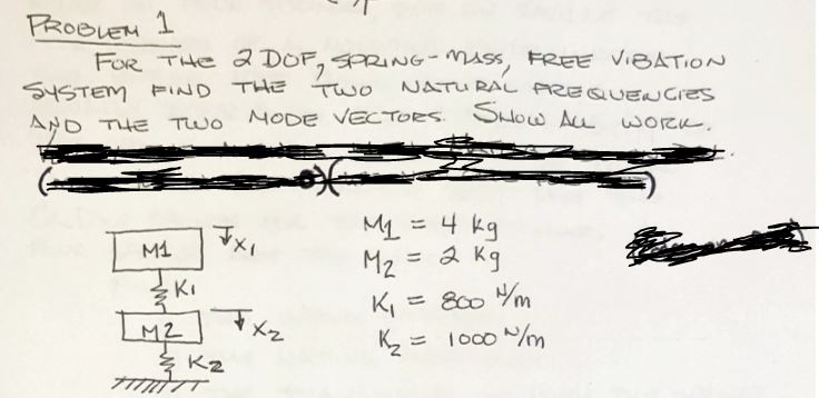 Solved PROBLEM 1 For The 2 DOF, SPRING-mass, FREE VIBATION | Chegg.com