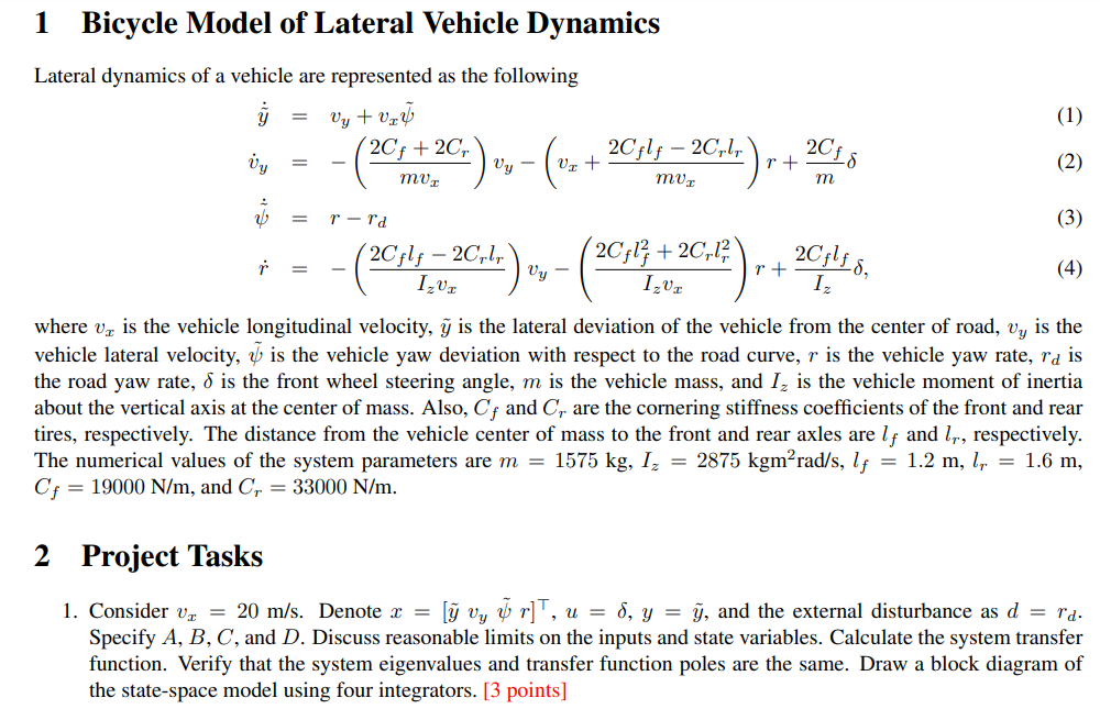 Solved 1 Bicycle Model of Lateral Vehicle Dynamics Lateral | Chegg.com