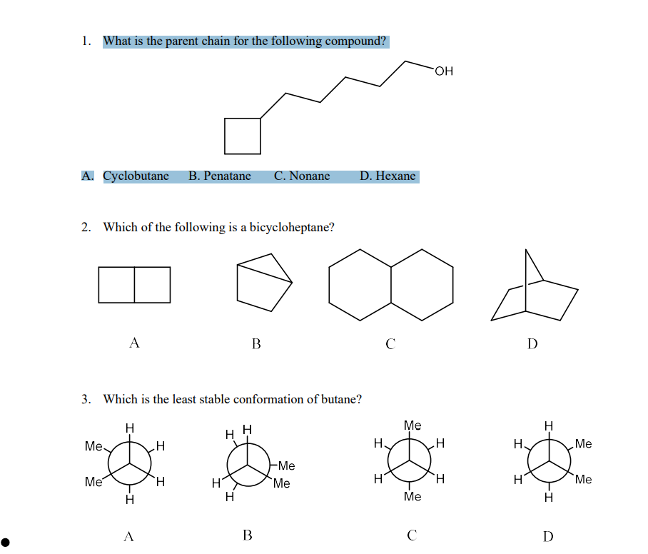 Solved 1)What is the parent chain for the following | Chegg.com
